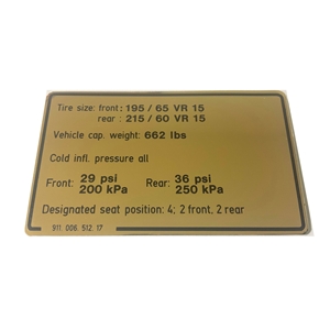 Tire Size / Pressure Decal